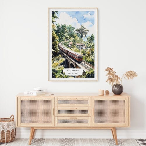 Sri Lanka Watercolor Print - Adventurous Train Ride Art